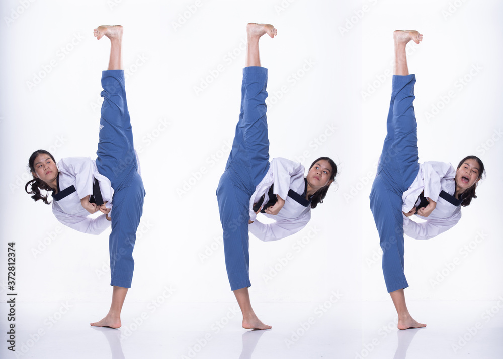 TaeKwonDo Karate national athlete kick punch on white background ...