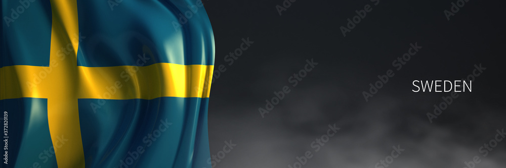 Sweden Flag with Dark Background. 3d Rendering of European countries ...