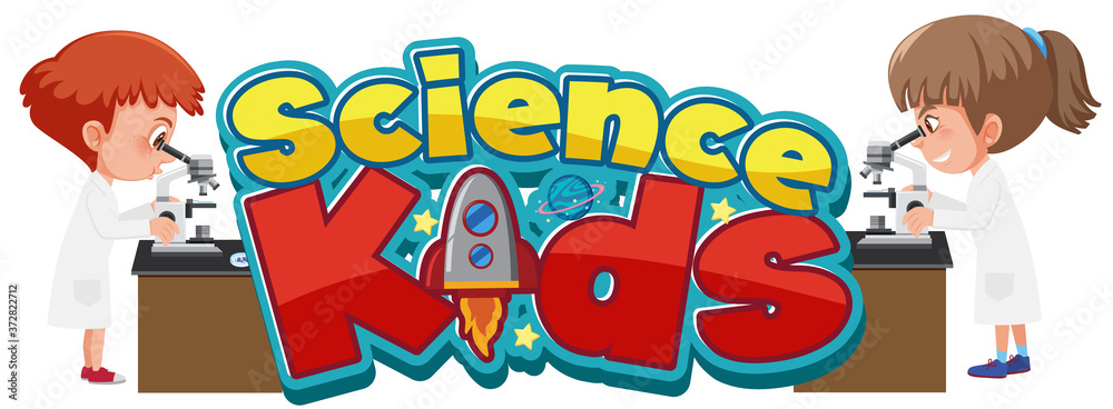 Science kids logo and kids wearing scientist costume isolated Stock ...