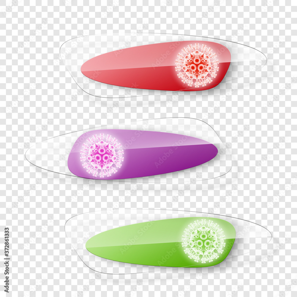 Coronavirus pandemic icon SARS-Cov-2 glass banner. Papper Coronavirus ...