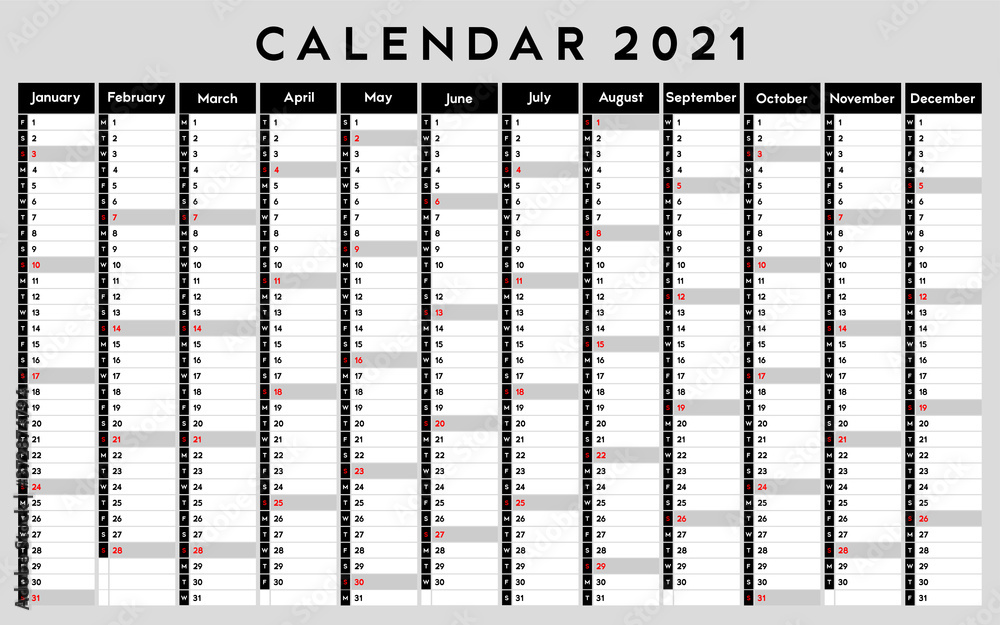 Calendar 2021, daily event planner, vector color illustration Stock ...