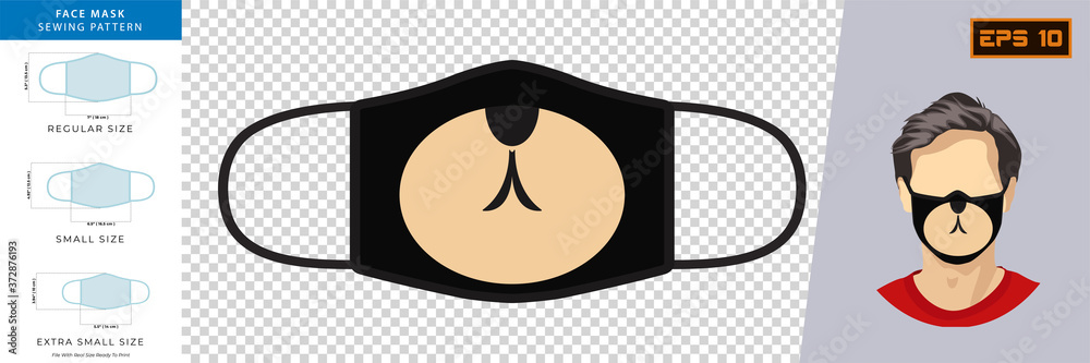 Vector graphic of funny masks in mask design. Face mask sewing pattern ...