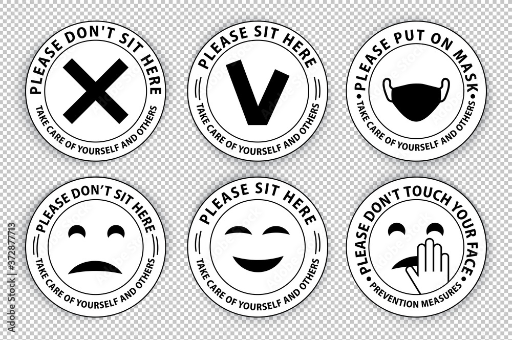 Warning signs on transparent background.. Keep distance between people ...