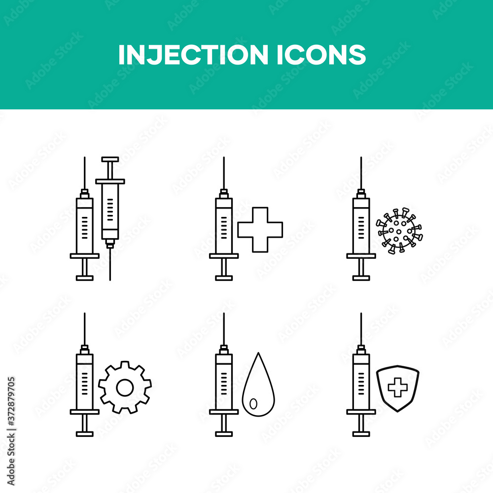 Injection icon set, syringe symbol, icon in health and medical, vector ...