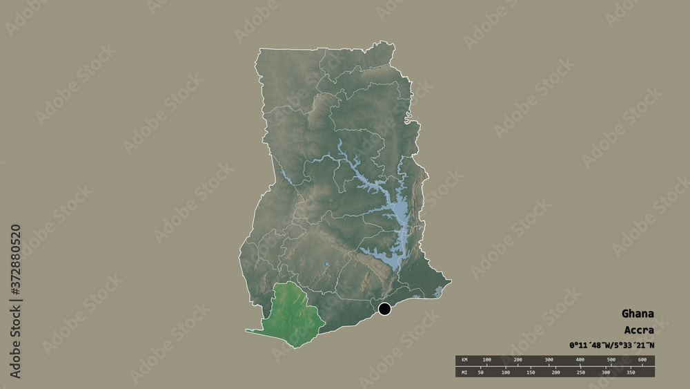 Location of Western, region of Ghana,. Relief Stock Illustration ...