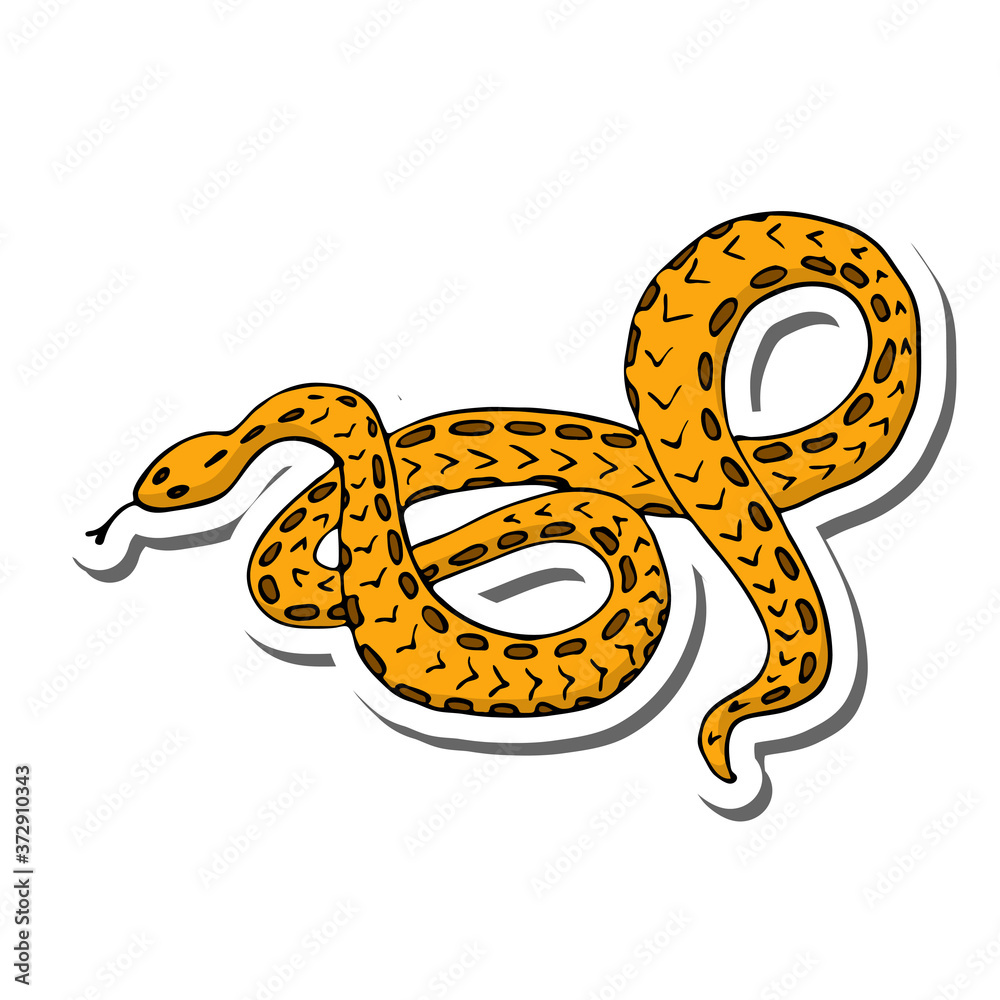 Sticker with a yellow snake. Vector illustration in cartoon style ...