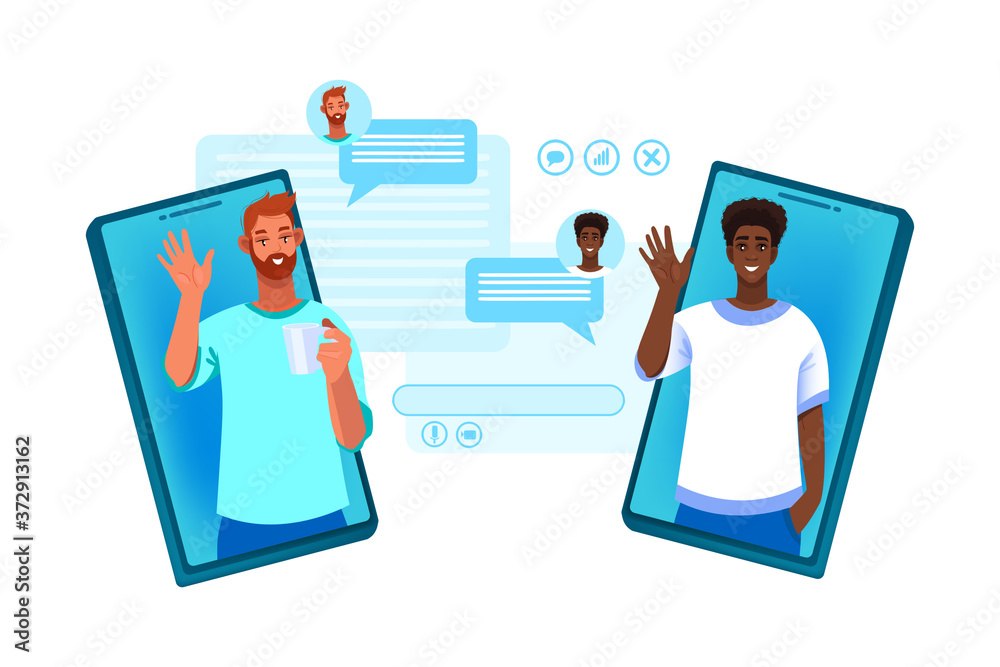 Video call illustration with different people talking in internet ...