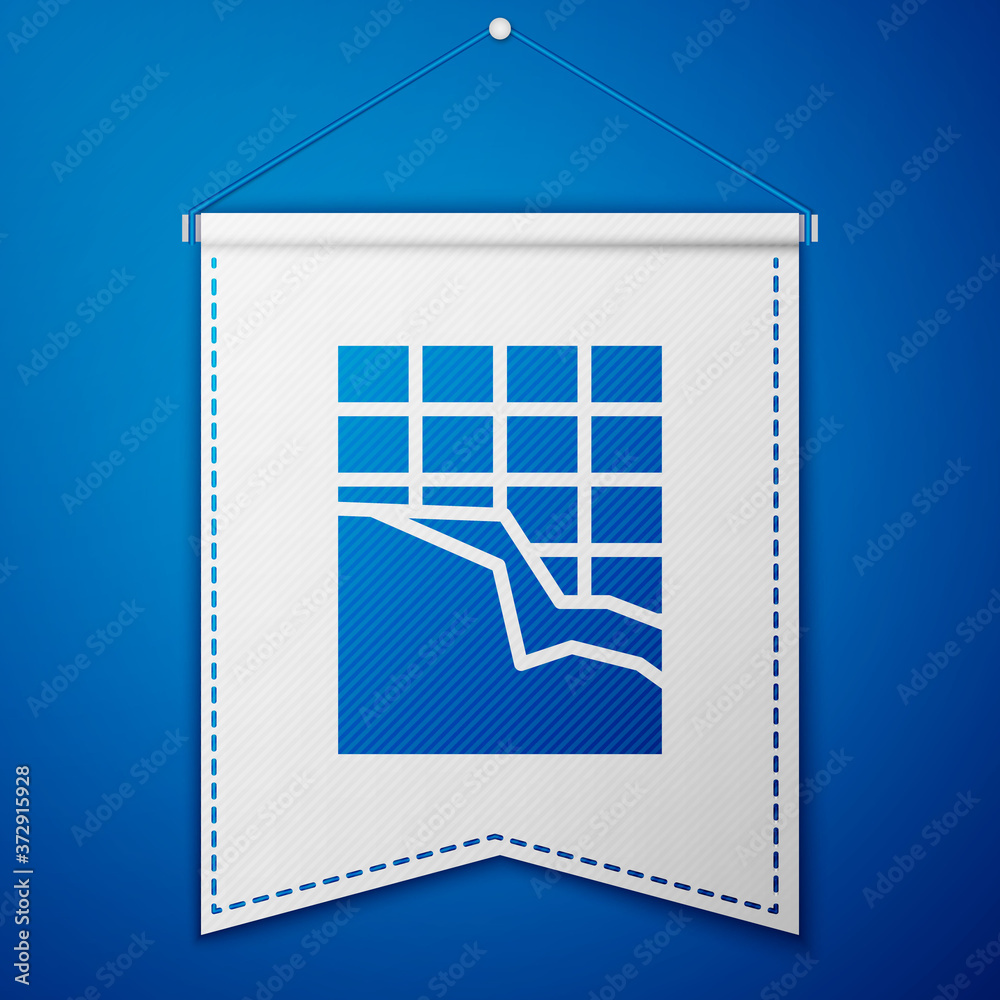 Blue Chocolate bar icon isolated on blue background. White pennant ...