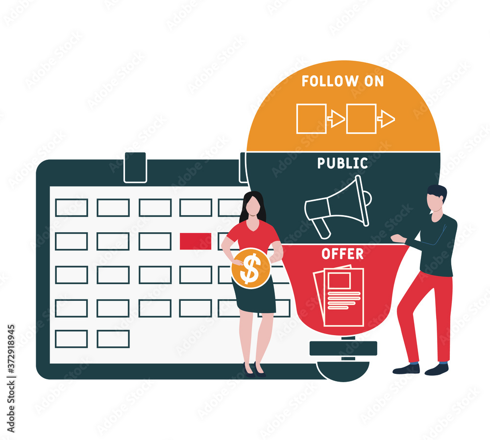 Flat design with people. FPO - follow on public offer. Platform ...