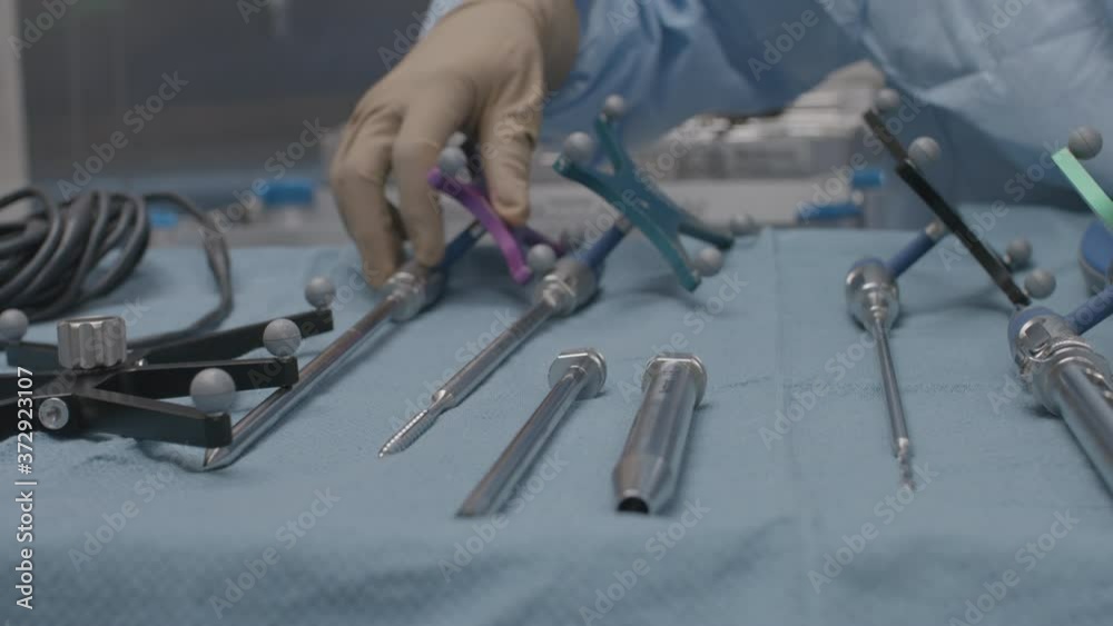 A table of medical devices are prepared for surgery. Stock Video ...