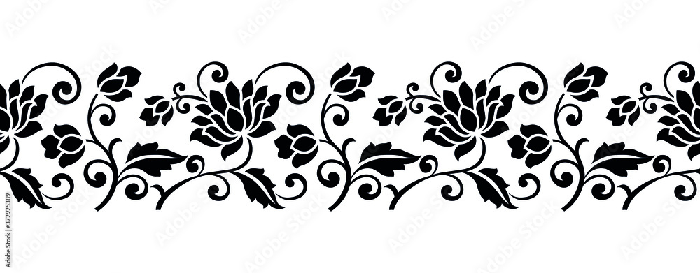 Seamless vector lotus flower border design Stock Vector | Adobe Stock