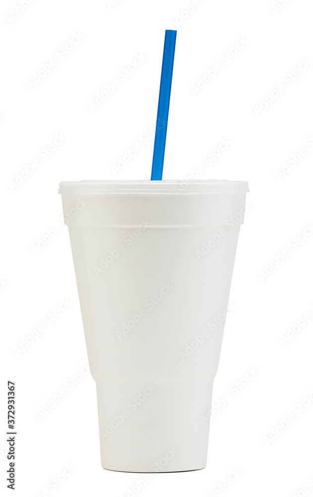 White Styrofoam Soda Fountain Drink Cup with a Blue Straw Stock Photo ...