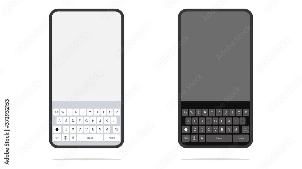 Smartphone keyboard in light and dark mode. Alphabet buttons in modern ...