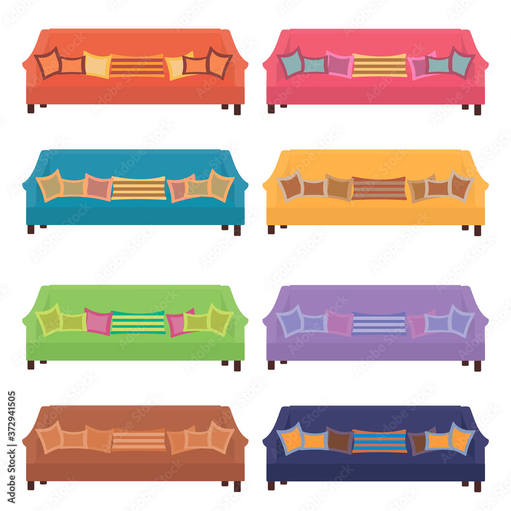 Sofa and couch colorful cartoon illustration vector. Comfortable lounge ...