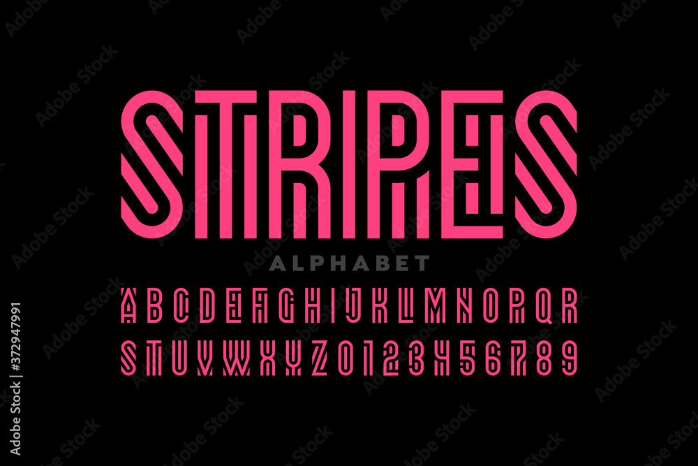 Striped style font, alphabet letters and numbers Stock Vector | Adobe Stock