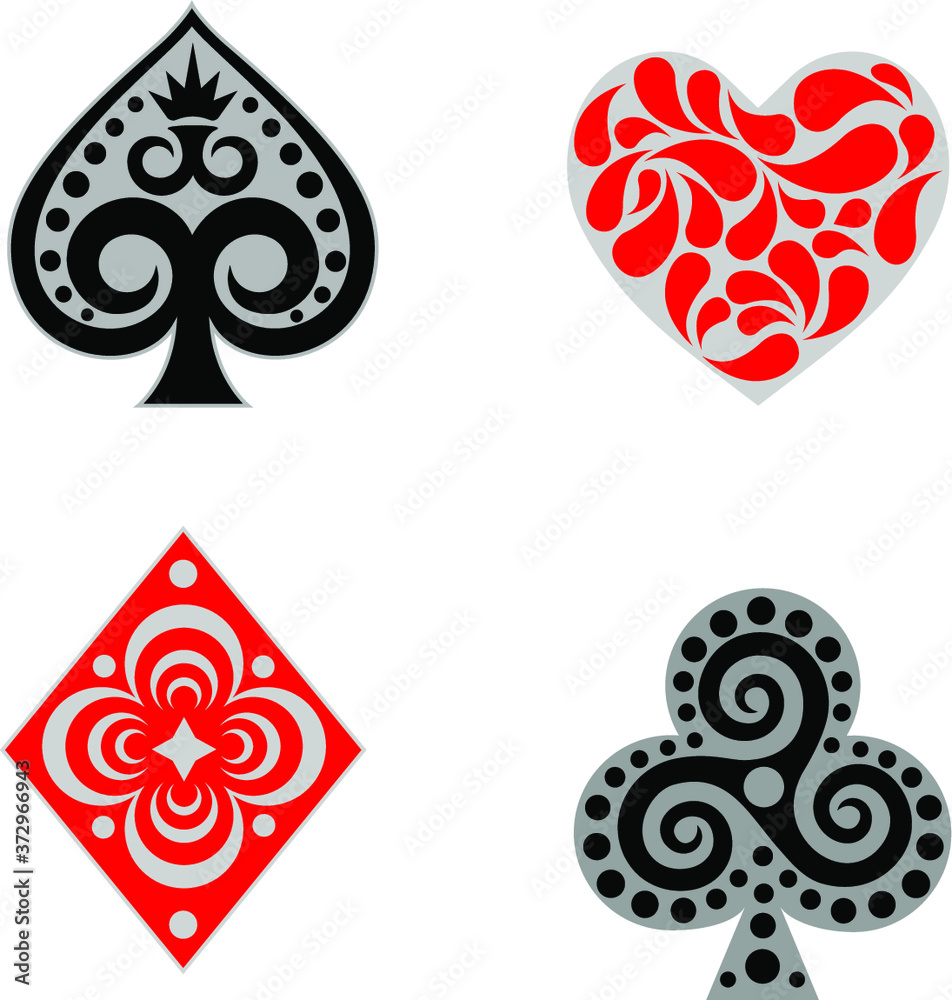 Set of hearts, spades, clubs and diamonds. Playing card suits, spade ...
