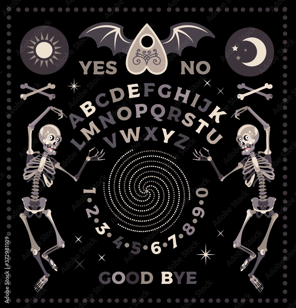 Ouija Board With Skeletons. Occultism Set. Vector Illustration. Stock ...