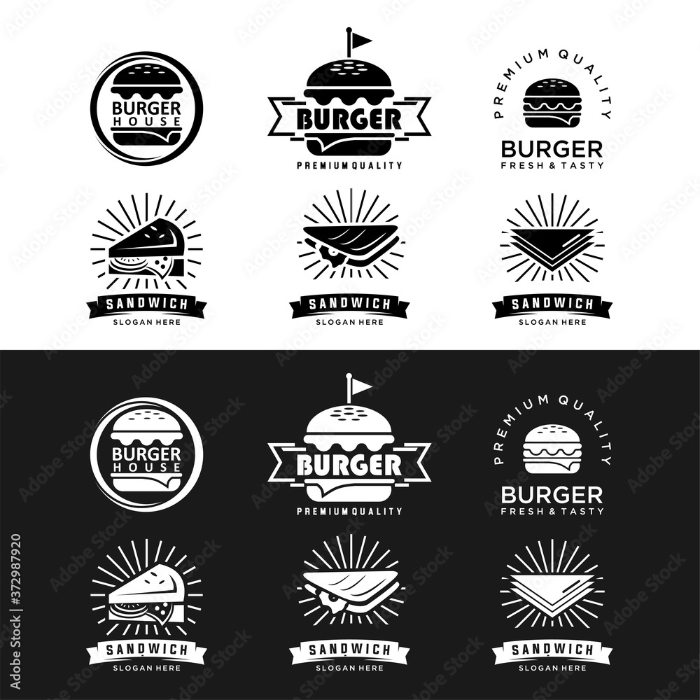 fast food logos set. Burgers, sandwich illustrations. Vintage quick ...