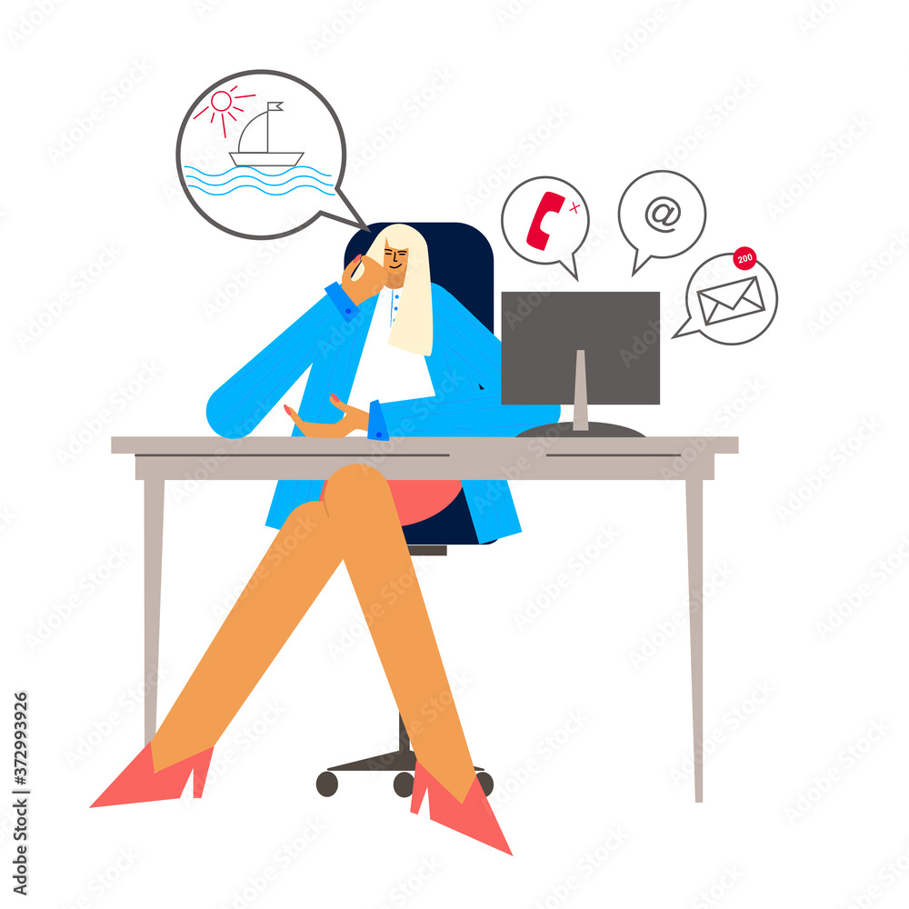 Procrastination and delaying working tasks concept. Woman sitting in an ...