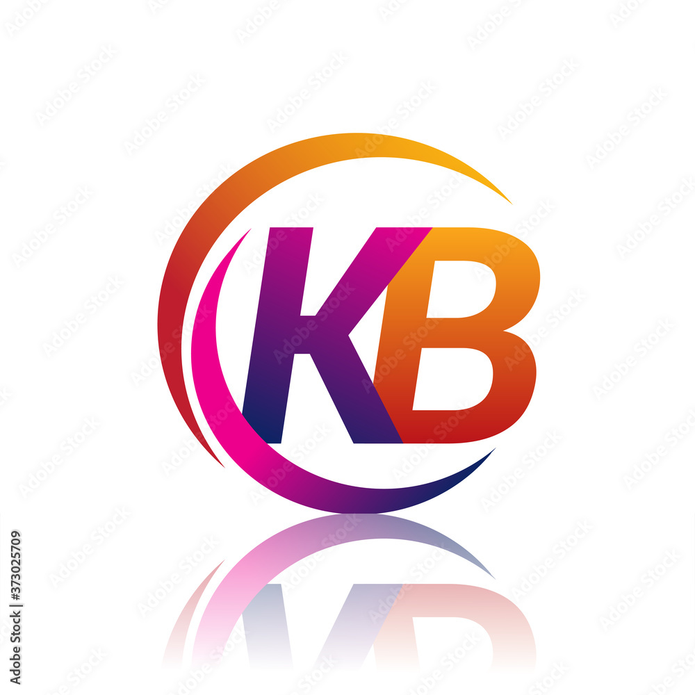 initial letter KB logotype company name orange and magenta color on ...