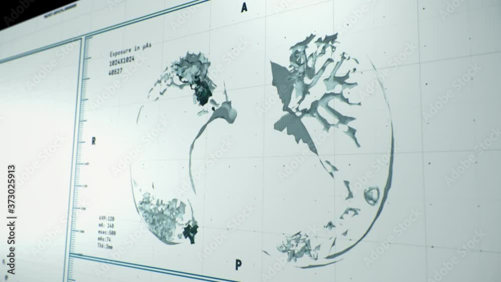 Computer user interface screen with 3D modeling of lung injuries Covid ...
