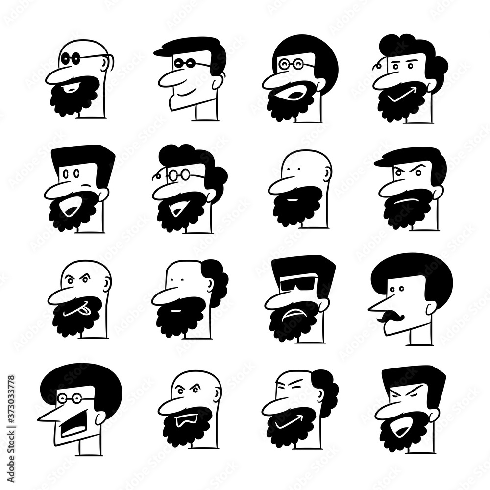 male face cartoon character avatar icons set Stock Vector | Adobe Stock