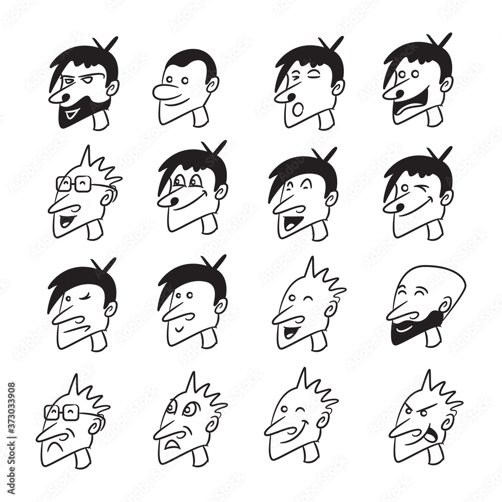 Male Face Cartoon Character Avatar Icons Set Stock Vector Adobe Stock