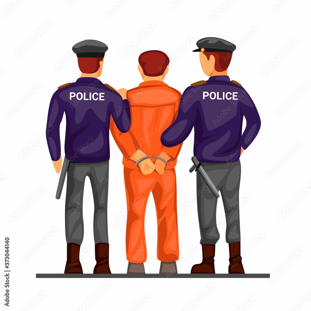 Police leading criminal prisoner in handcuff from back view concept in ...