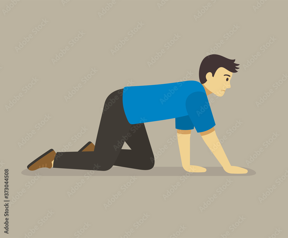 Crawling young man. Isolated male character. Side view. Flat vector ...
