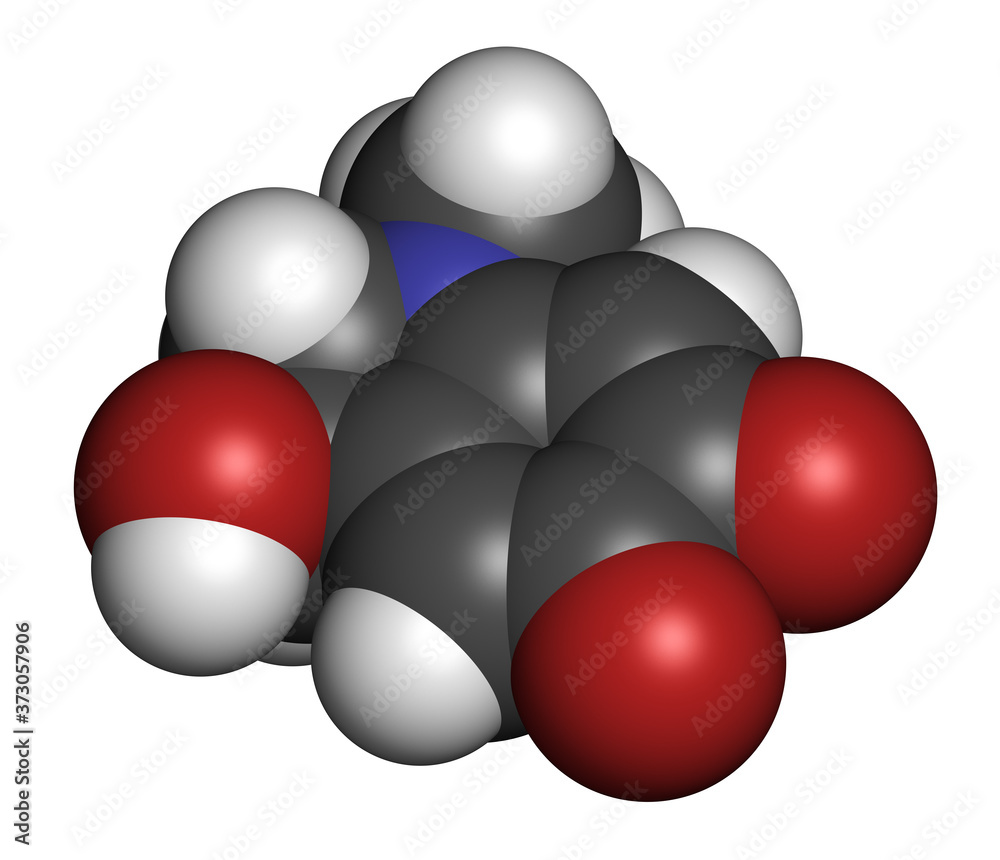 Adrenochrome molecule. Oxidation product of adrenaline. 3D rendering ...