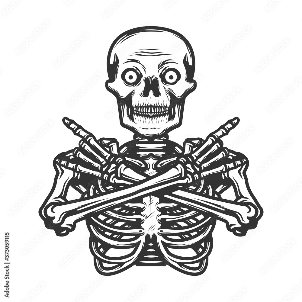 Human skeleton posing. metal music graphic design with skull ...