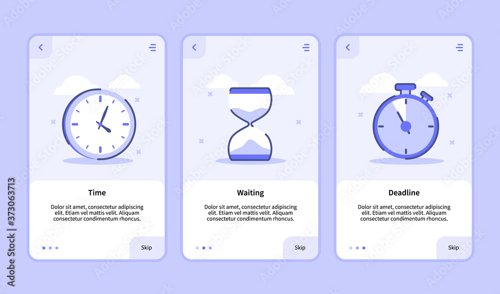 Time waiting deadline onboarding screen for mobile apps template banner ...