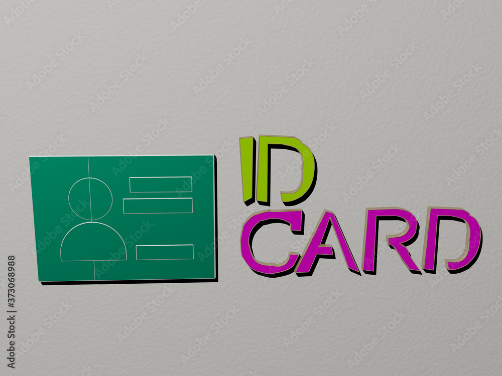 3D illustration of ID CARD graphics and text made by metallic dice ...
