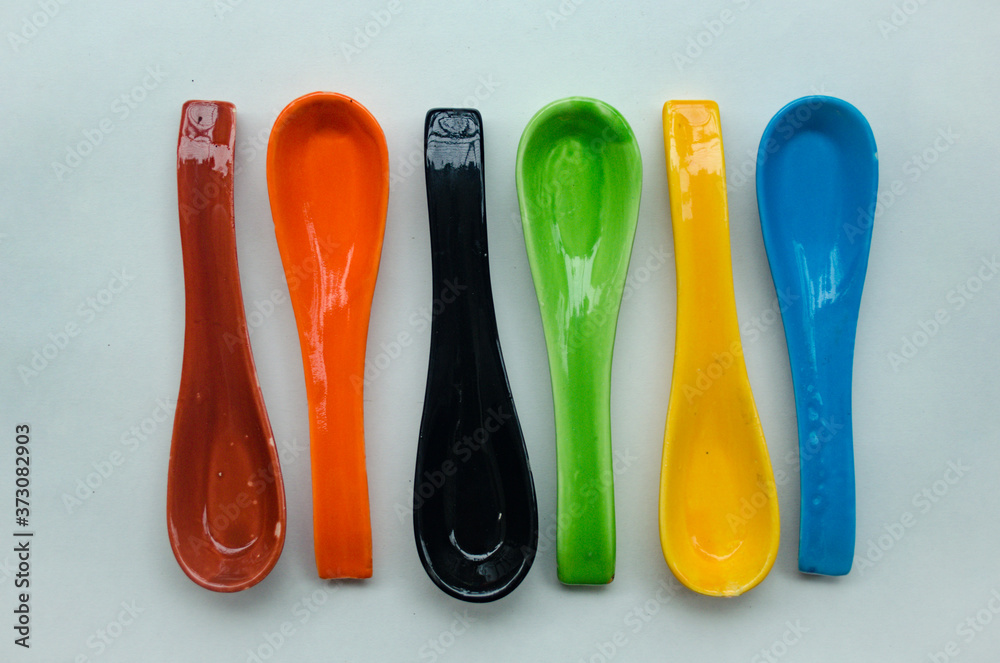 Set of colorful spoons for business presentation background Stock Photo ...