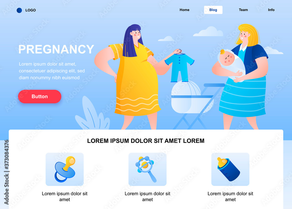 Pregnancy flat landing page. Pregnant woman and young mom with baby web ...