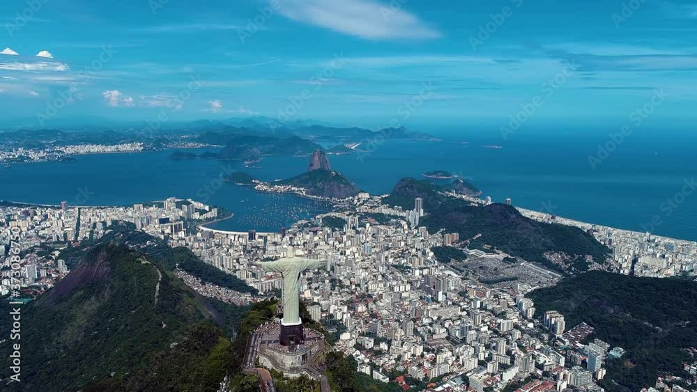 Christ the Redeemer scene, Rio de Janeiro, Brazil. Coastal city scene ...