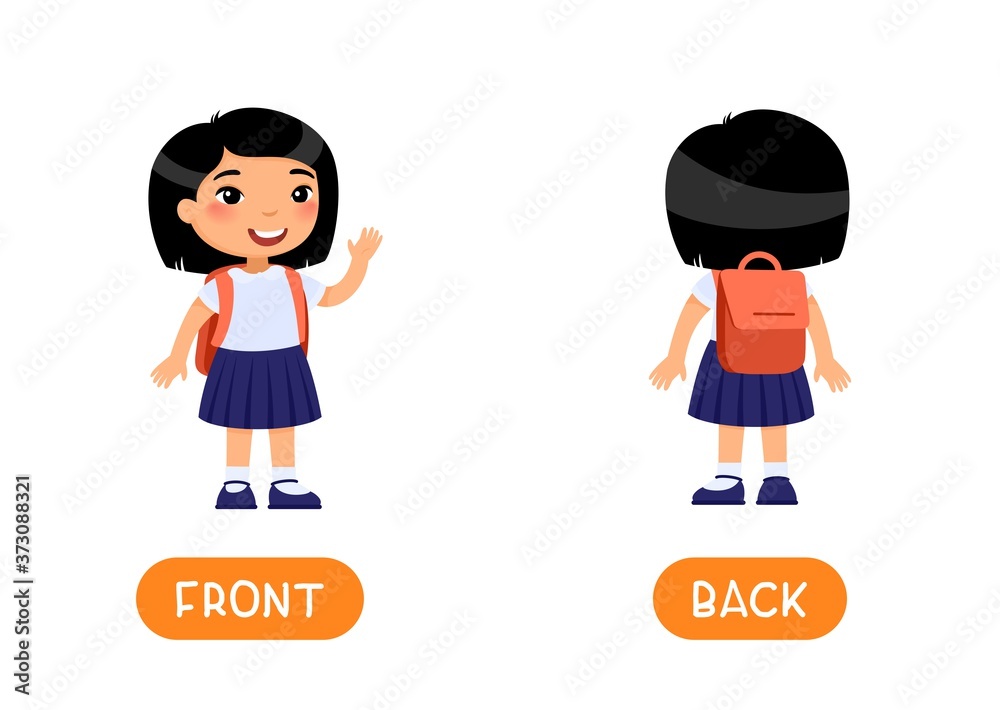 Educational word card with opposites. Antonyms concept, FRONT and BACK ...