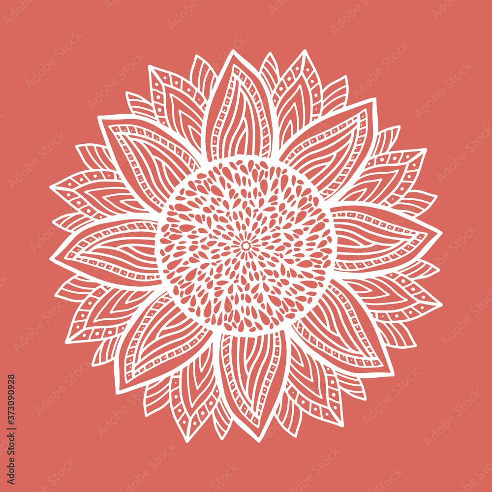 Hand-drawn zentangle sunflower for anti-stress coloring pages or logo ...