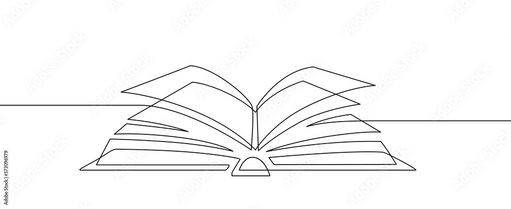 One line book. Learning and studying, library concept. Continuous line ...