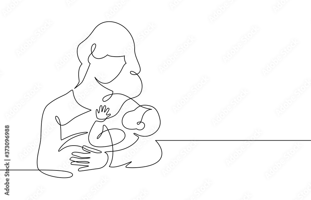 Mother and baby line. Mom hugs child. Motherhood and newborn concept ...