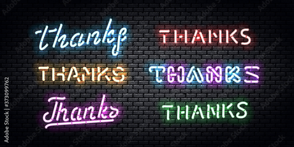 Vector set of realistic isolated neon sign of Thanks typography logo ...