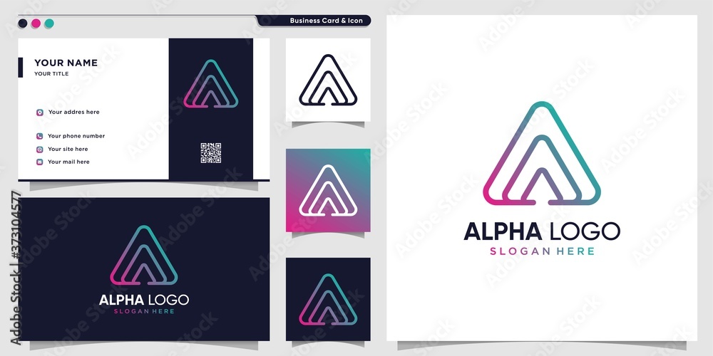 Alpha logo with line art style and business card design template ...