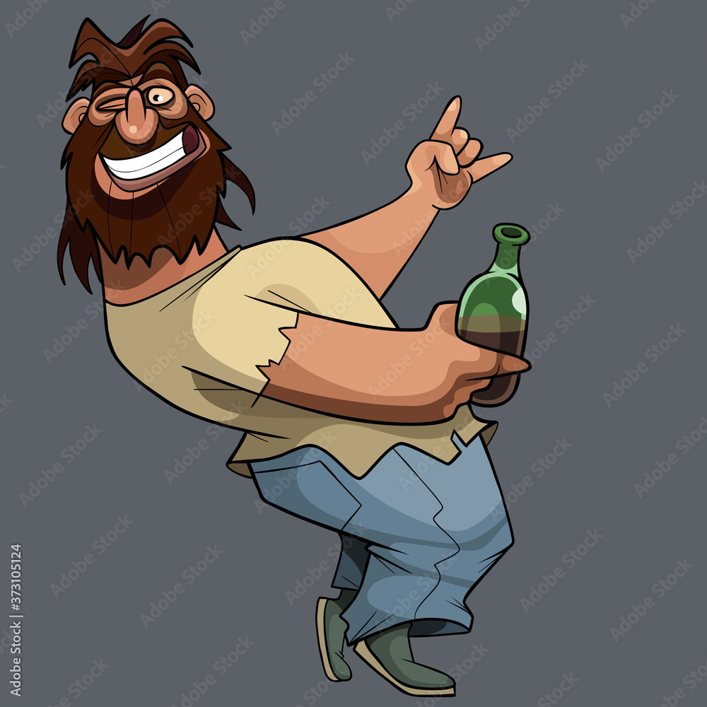 cartoon drunk shaggy bearded man having fun with bottle in hand Stock ...