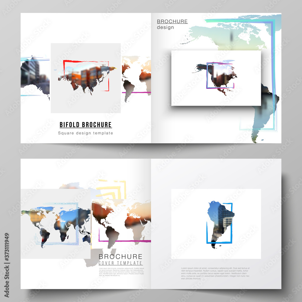 Vector layout of two covers templates for square bifold brochure, flyer ...