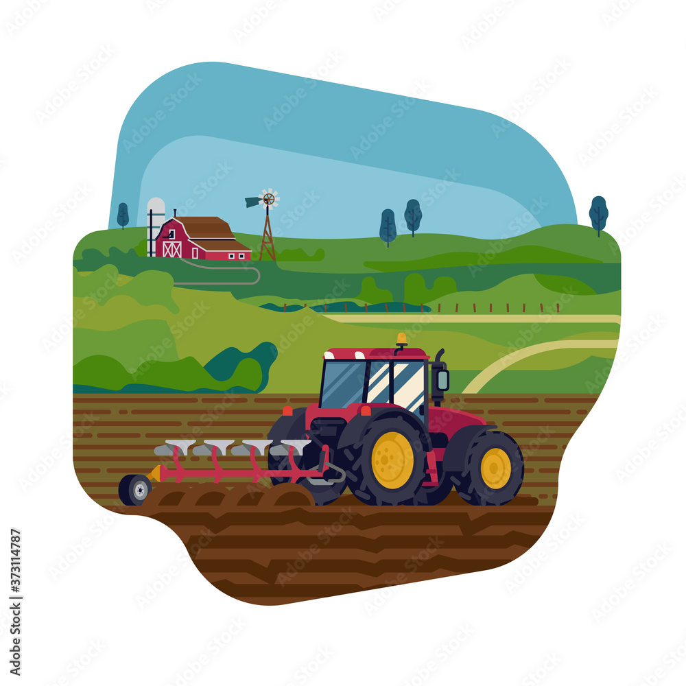 Field soil ploughing process vector flat style concept. Cool vector ...