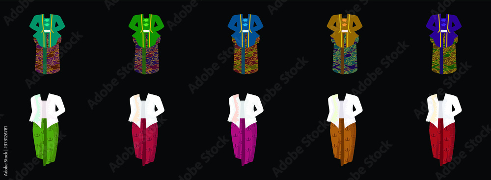 set of cute kebaya traditional fashion from indonesia. cartoon icon ...
