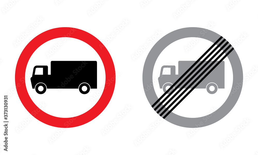 No truck road sign. Entry of trucks is prohibited. End of lorry or ...