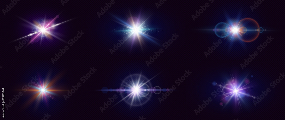 Flashing lights. Collection of different light effects. Vector ...