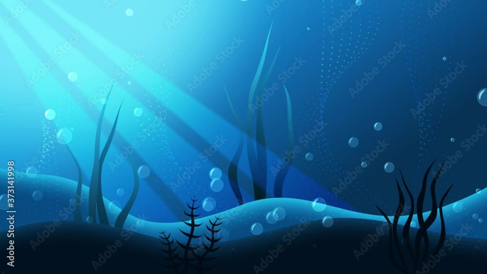 Underwater ocean background. Flat animation 4K. Deep blue water and ...