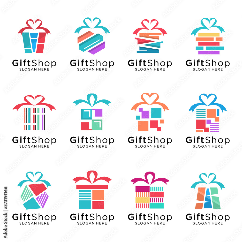 Set of Gift Shop Logo Design Concept Vector, Template, Colorful, Emblem ...